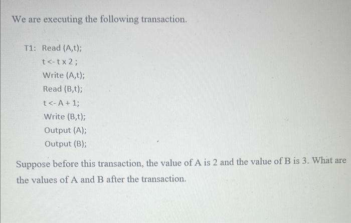 Solved We are executing the following transaction. T1: | Chegg.com