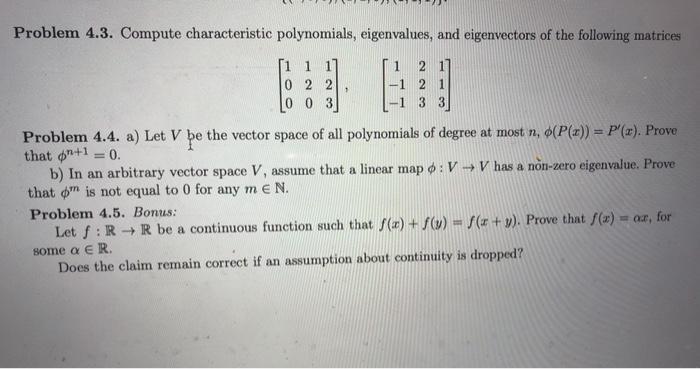 Solved Problem 4.3. Compute characteristic polynomials, | Chegg.com