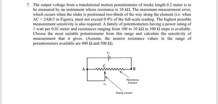 Solved 7. The output voltage from a translational motion | Chegg.com
