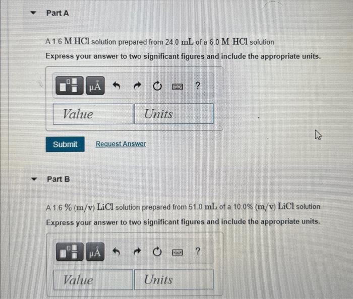 Solved What is the volume, in milliliters, of each of the | Chegg.com