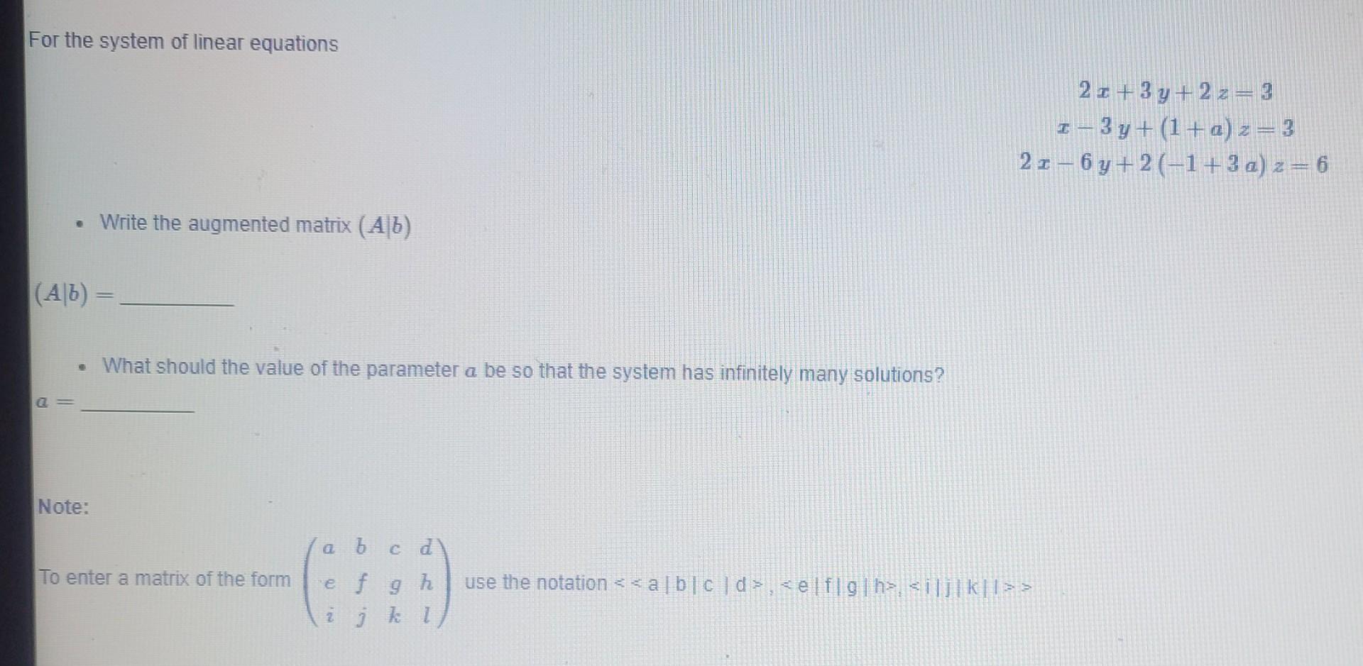 Solved For the system of linear equations 2 2 + 3y + 2x - 3 | Chegg.com