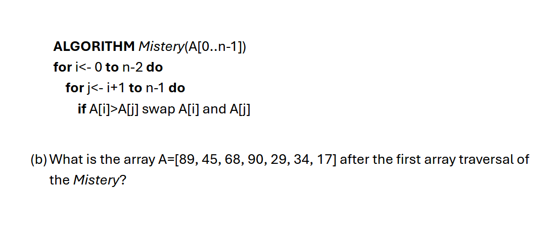 Solved (b) ﻿What is the array A=[89,45,68,90,29,34,17] | Chegg.com