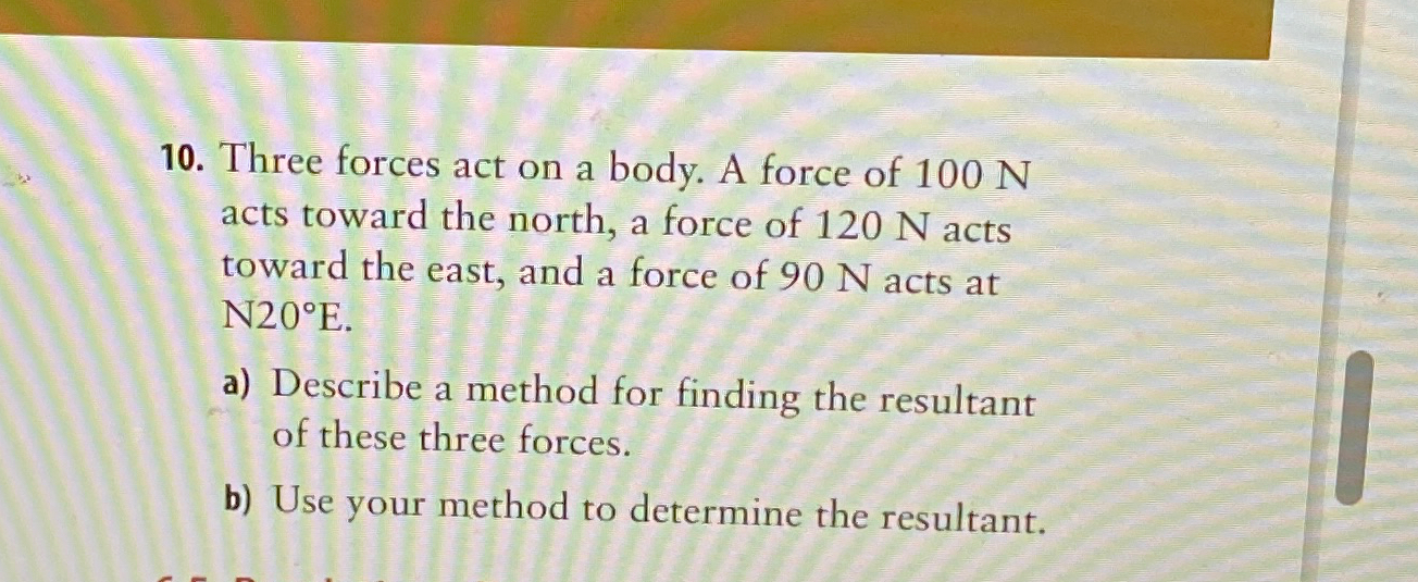 Solved Three forces act on a body. A force of 100N ﻿acts | Chegg.com