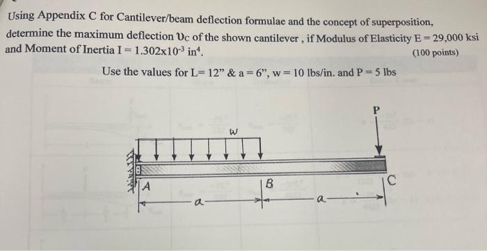 Solved Using Appendix C for Cantilever/beam deflection | Chegg.com