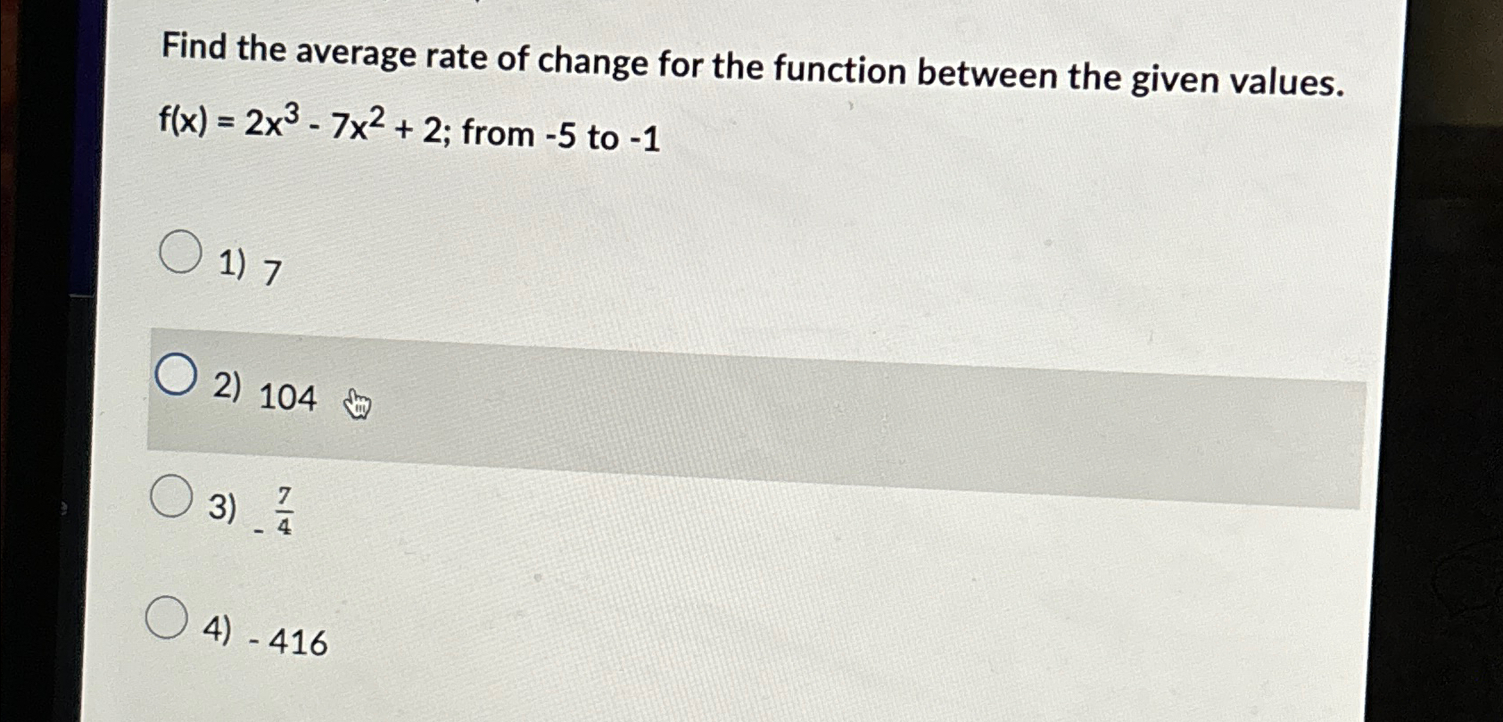 Solved Find the average rate of change for the function | Chegg.com
