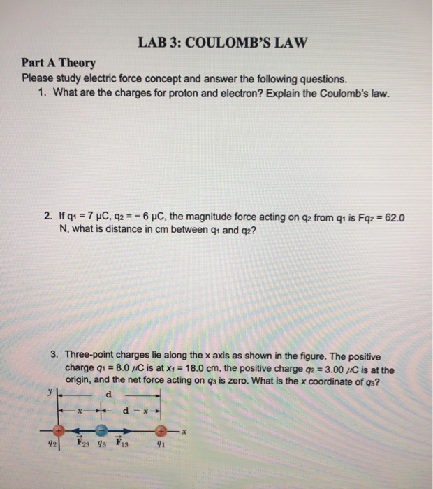 Solved LAB 3: COULOMB'S LAW Part A Theory Please study | Chegg.com