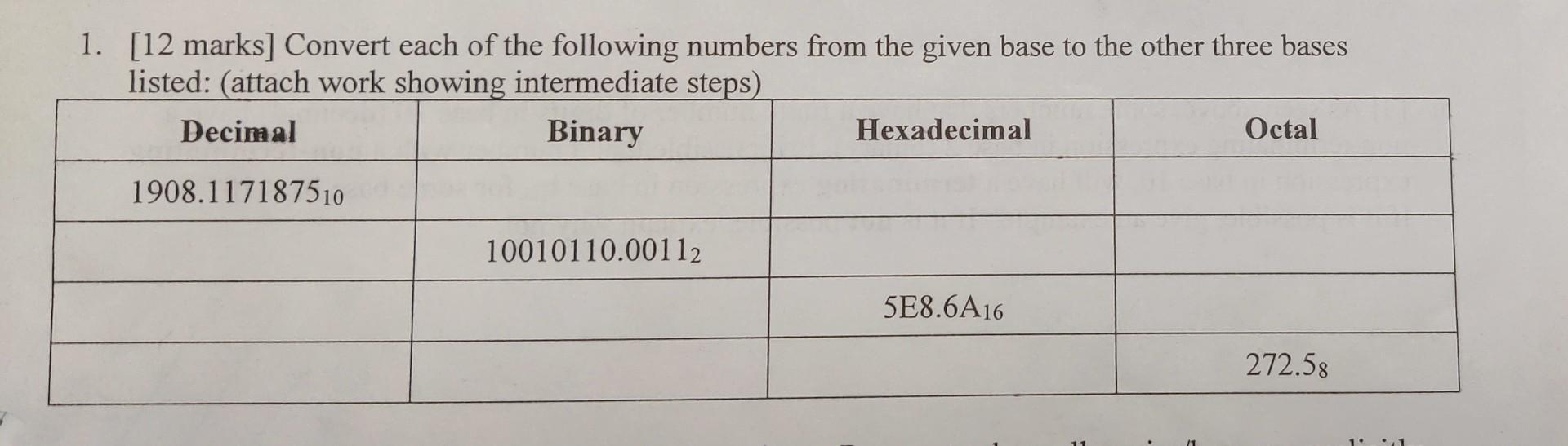 Solved 1. [12 marks] Convert each of the following numbers | Chegg.com