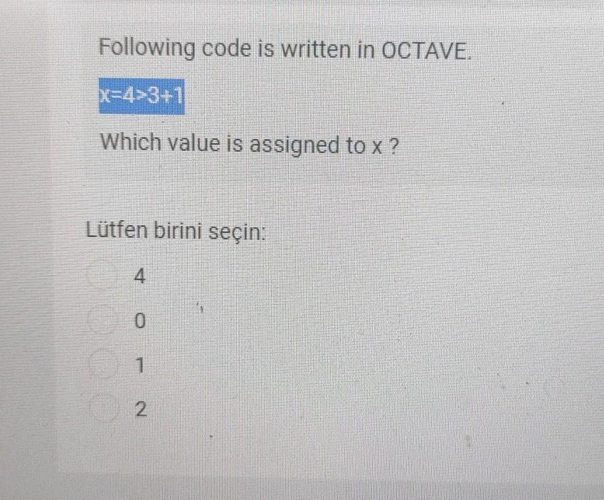 Solved Following code is written in OCTAVE. X=4:3+1) Which | Chegg.com