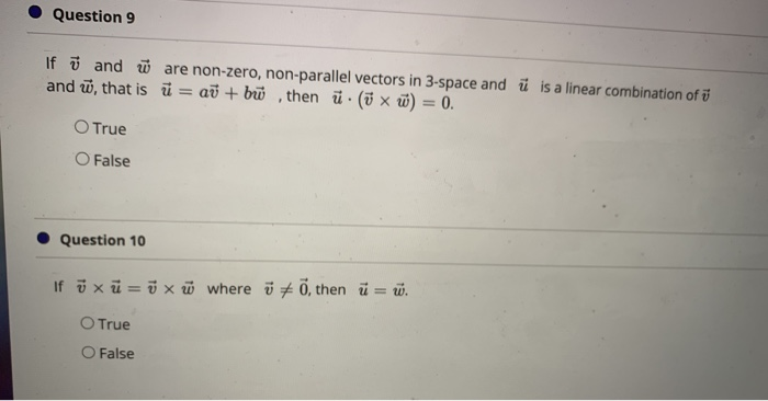 Solved Question 9 If 7 and ū are non-zero, non-parallel | Chegg.com