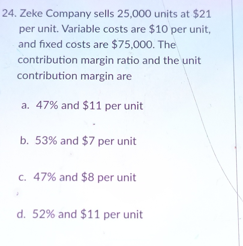 Solved The contribution margin ratio isa. ﻿the same as the | Chegg.com