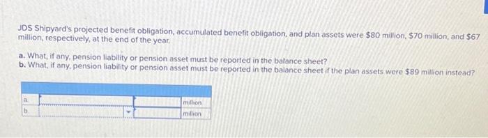 Solved JDS Shipyard's projected benefit obligation, | Chegg.com