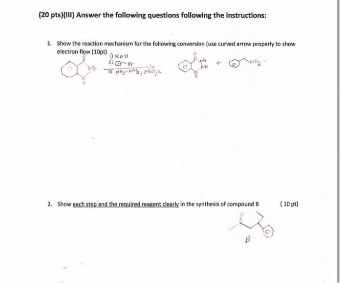 Solved (20 pts)(III) Answer the following questions | Chegg.com