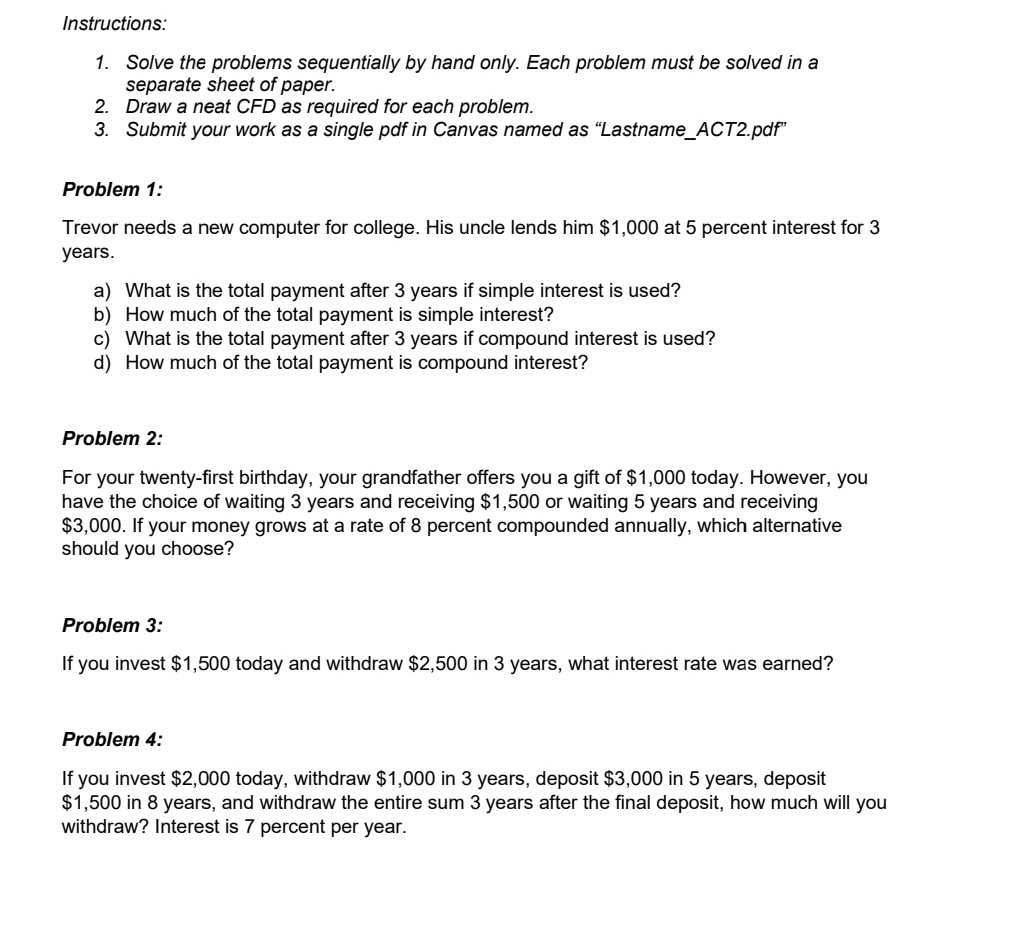 Solved Instructions:Solve the problems sequentially by hand | Chegg.com