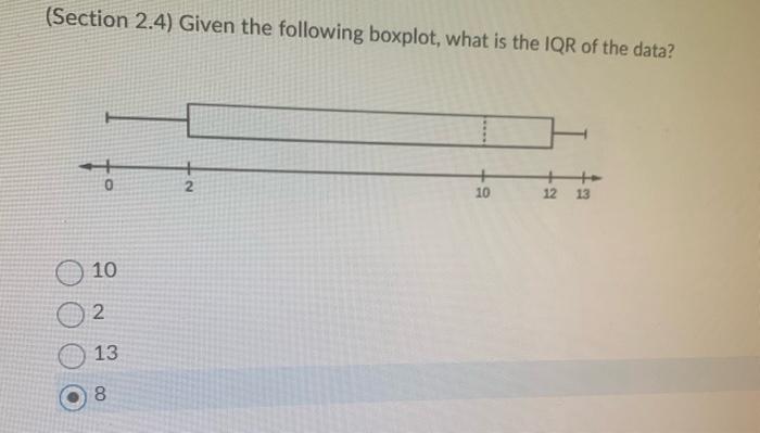 Solved (Section 2.4) Given the following boxplot, what is | Chegg.com