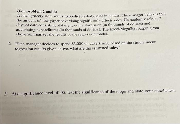 Solved Regression Analysis (For problem 2 and 3) r0.762 R | Chegg.com