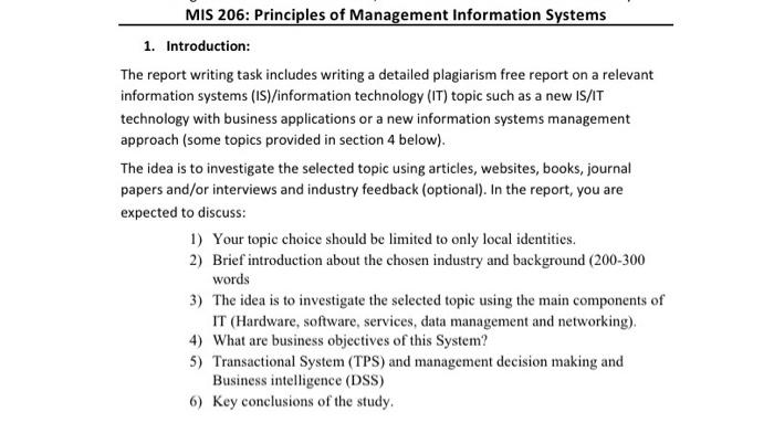 Solved 1. Introduction: The report writing task includes | Chegg.com