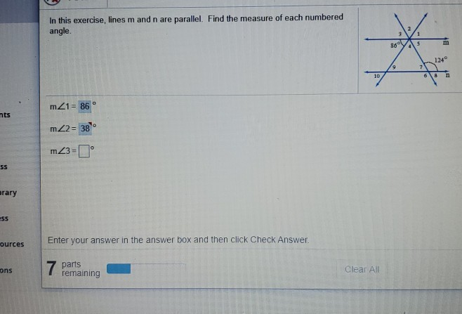 Solved In this exercise, lines m and n are parallel. Find | Chegg.com