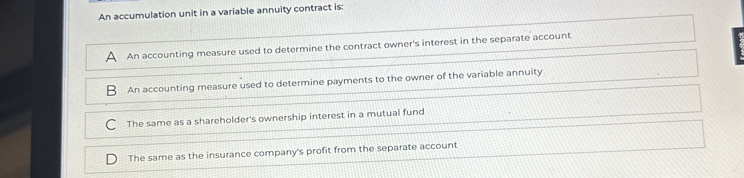Solved An accumulation unit in a variable annuity contract | Chegg.com