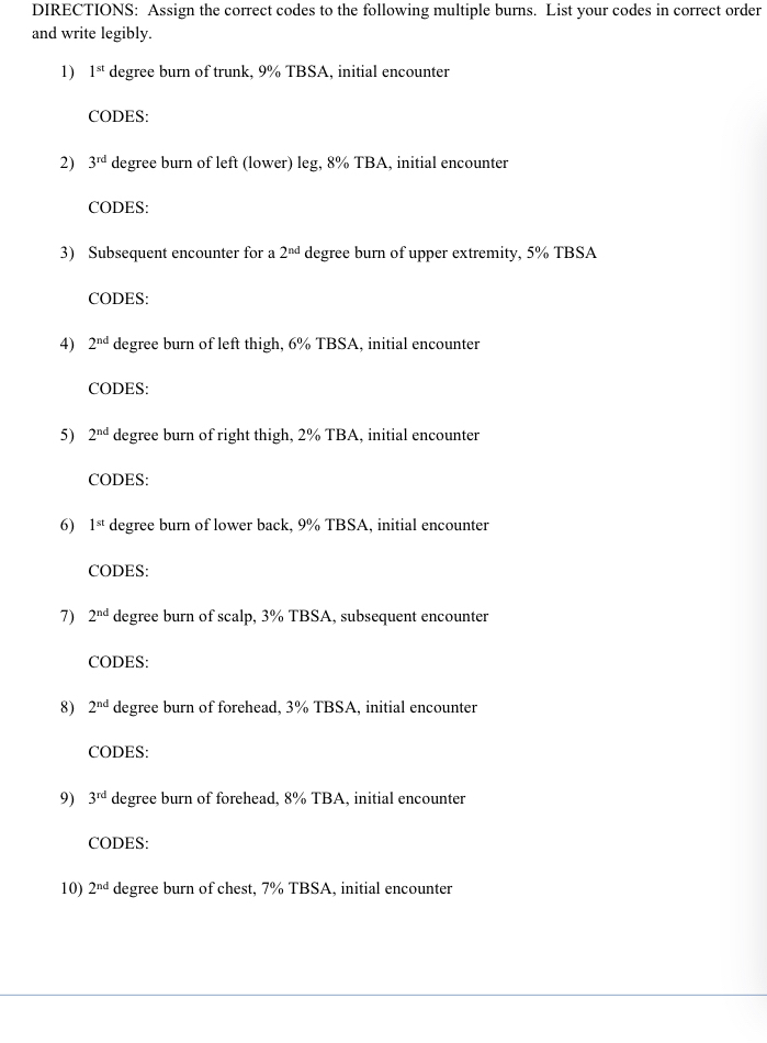 Solved DIRECTIONS: Assign the correct codes to the following | Chegg.com