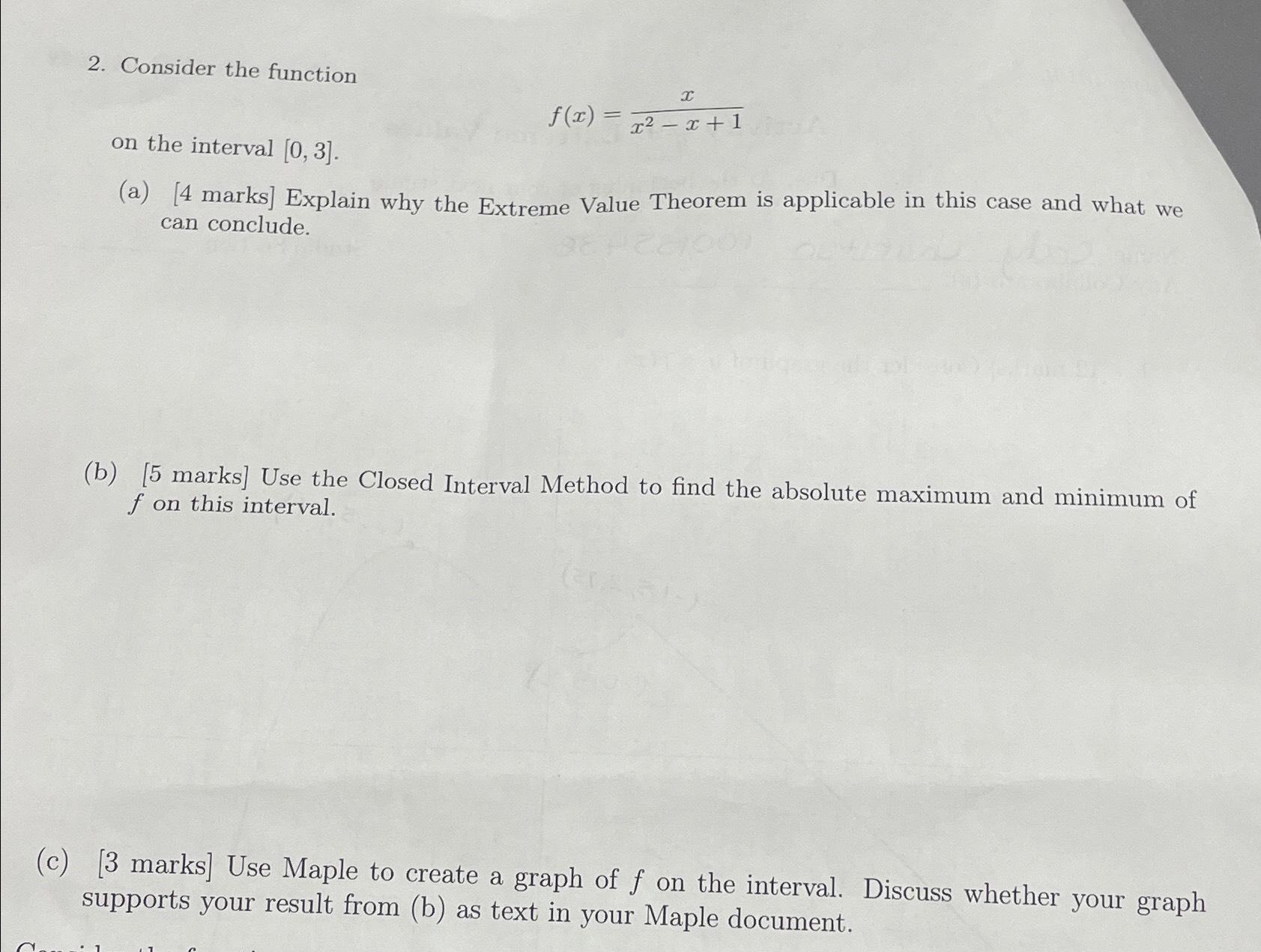 Solved Consider the functionf(x)=xx2-x+1on the interval | Chegg.com