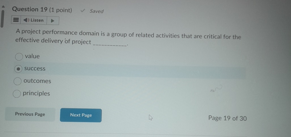 Solved Question 19 (1 ﻿point) ﻿SavedA project performance | Chegg.com