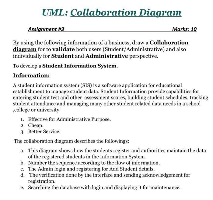 Solved UML: Collaboration Diagram Assignment #3 Marks: 10 By | Chegg.com
