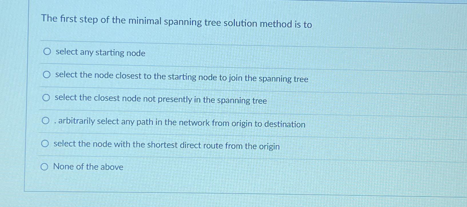 Solved The first step of the minimal spanning tree solution | Chegg.com