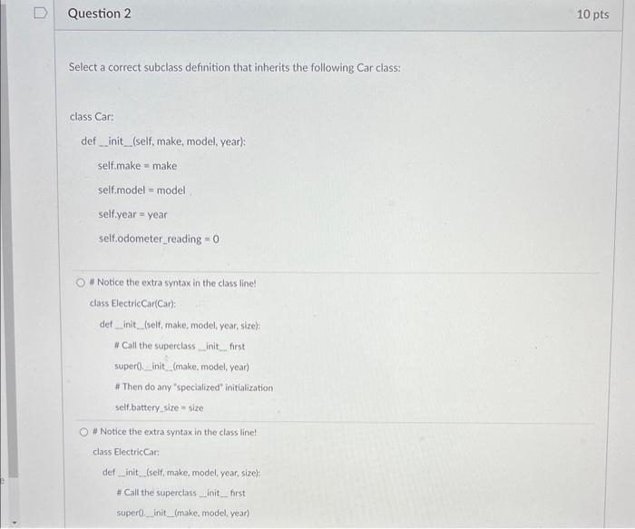 Solved Select a correct subclass definition that inherits | Chegg.com