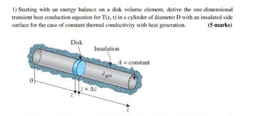 Solved 1) Starting with an energy balance on a disk volume | Chegg.com