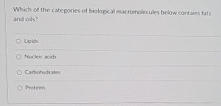 Solved Which of the catepories of biological macromolecules | Chegg.com