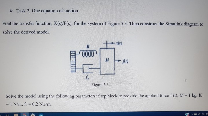Solved Task 2: One equation of motion Find the transfer | Chegg.com