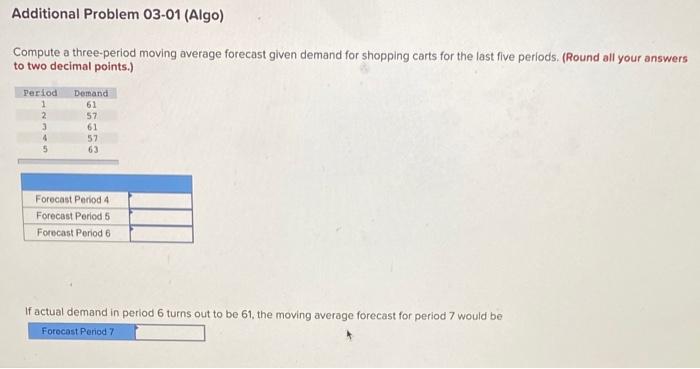 Solved Compute a three-period moving average forecast given | Chegg.com
