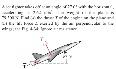 Solved A jet fighter takes off at an angle of 27.0° ﻿with | Chegg.com
