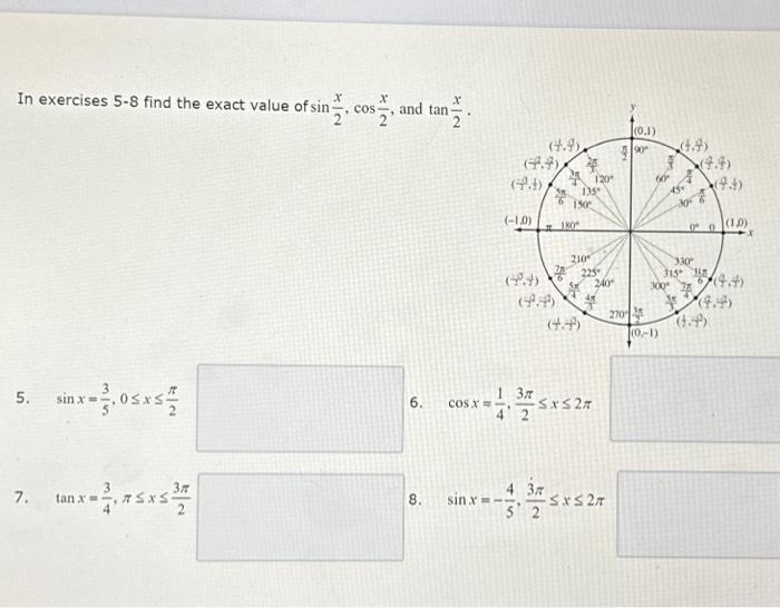Solved In exercises 5-8 find the exact value of sin2x,cos2x, | Chegg.com