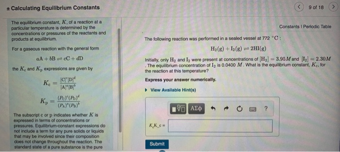 Solved Calculating Equilibrium Constants 9 of 18 The | Chegg.com