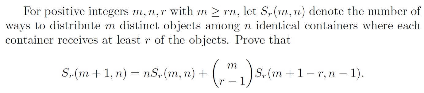 Solved For positive integers m,n,r ﻿with m≥rn, ﻿let Sr(m,n) | Chegg.com