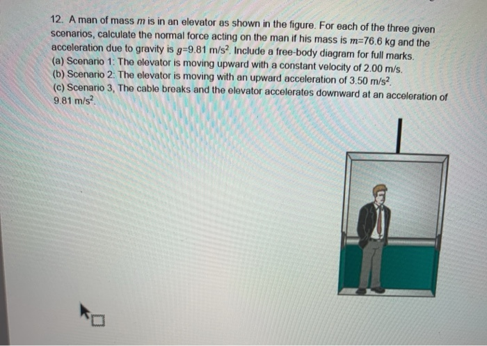 Solved 12. A man of mass m is an elevator as shown in the | Chegg.com