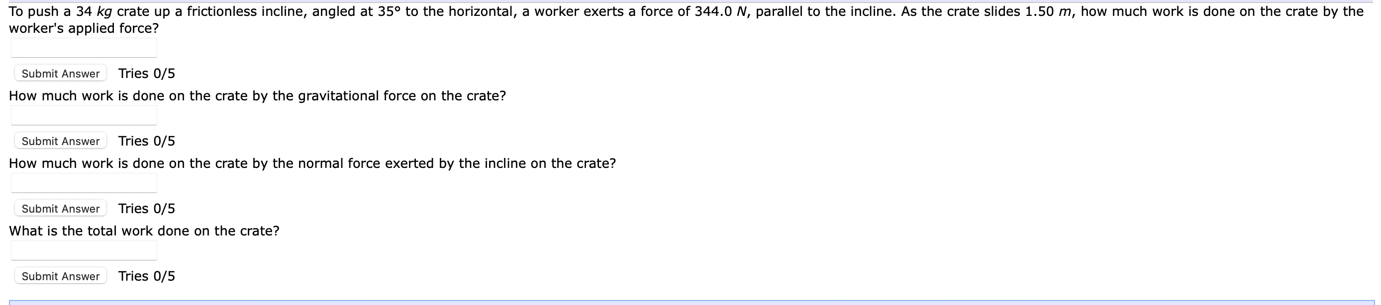 Solved worker's applied force?Tries 0/5How much work is done | Chegg.com
