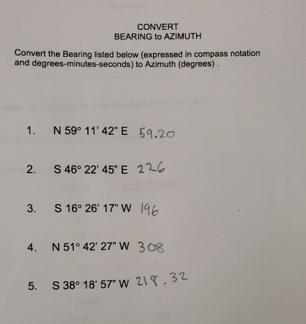 Solved CONVERTBEARING to AZIMUTHConvert the Bearing listed | Chegg.com