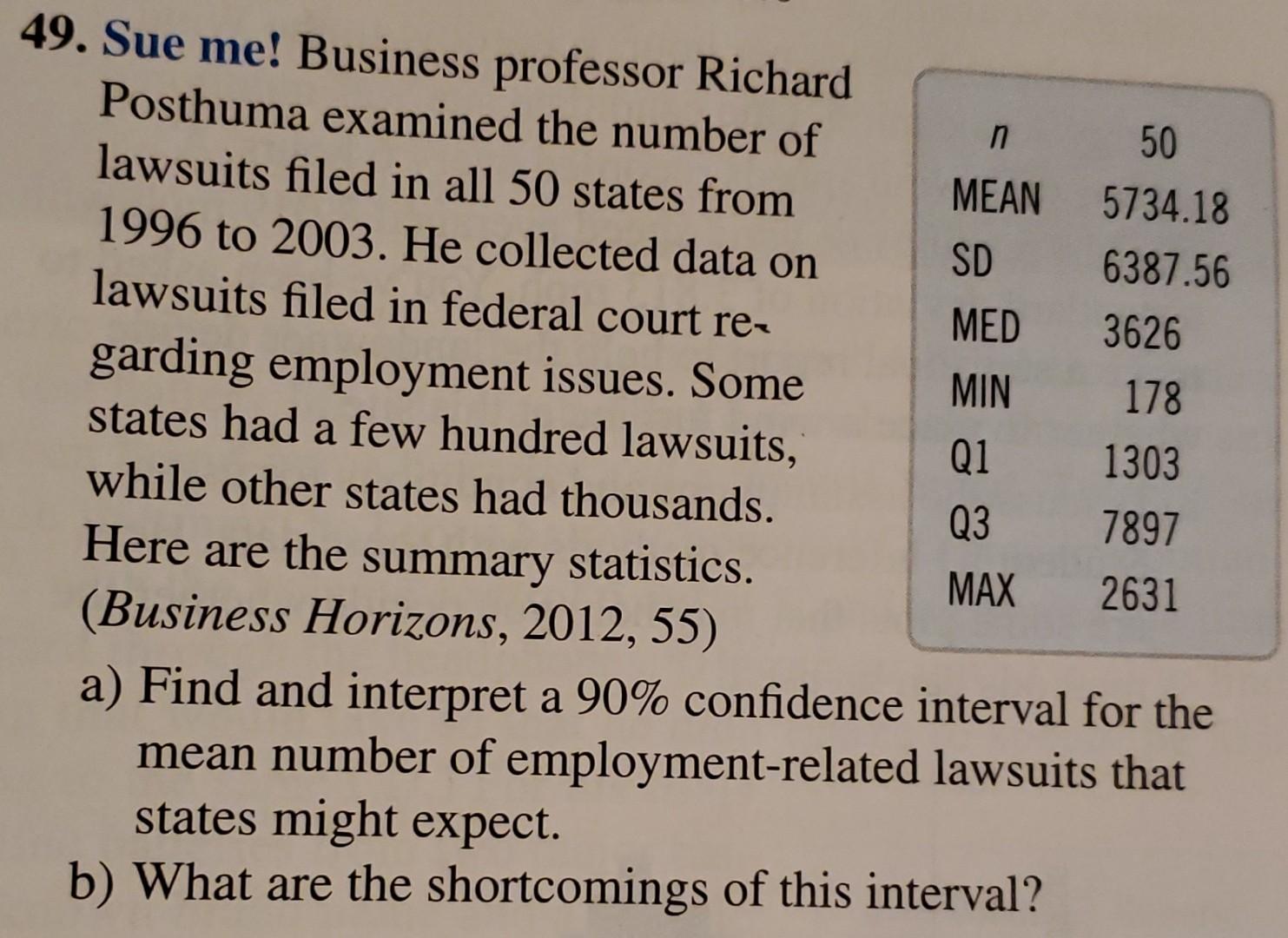 Solved n a 49. Sue me! Business professor Richard Posthuma | Chegg.com