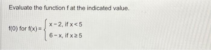 Solved Evaluate the function f at the indicated value. f(0) | Chegg.com