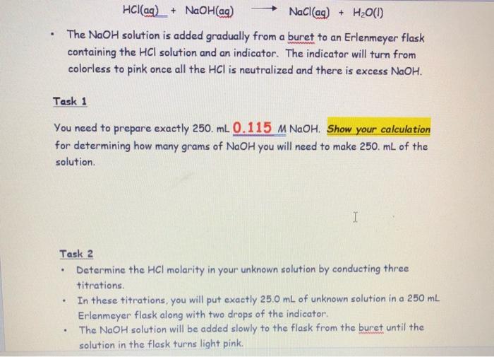 Solved HCl(aq) + NaOH(aq) NaCl(aq) + H2O(1) The NaOH | Chegg.com