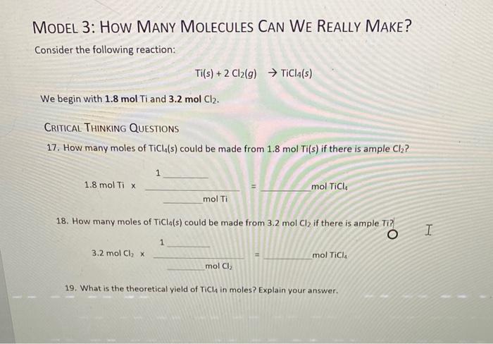 Solved Model 3: How Many Molecules Can We Really MaKE? | Chegg.com