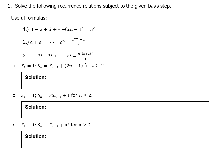 Solved Solve the following recurrence relations subject to | Chegg.com