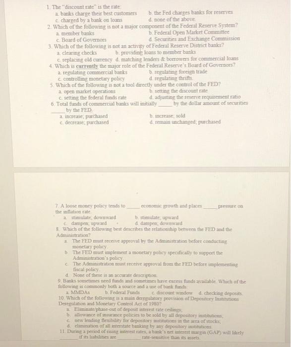 Solved 1. The "discount rate" is the rate. a barits tharge | Chegg.com