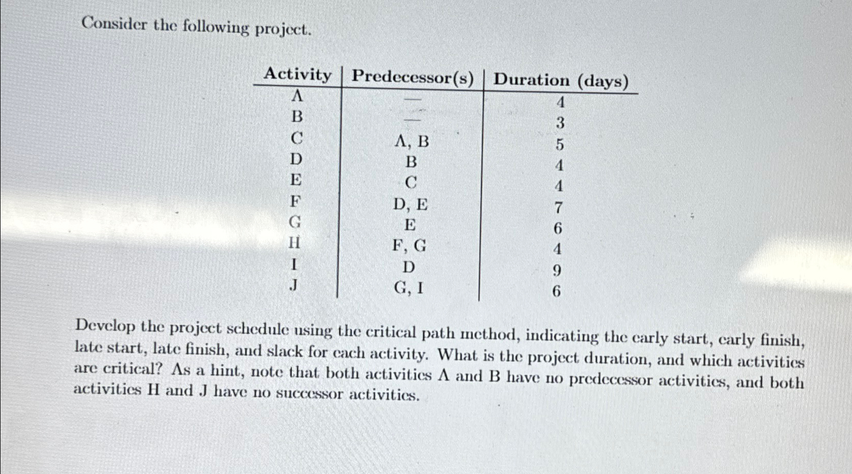 Solved Consider the following | Chegg.com