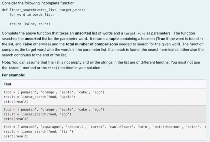 Solved Consider the following incomplete function: def | Chegg.com