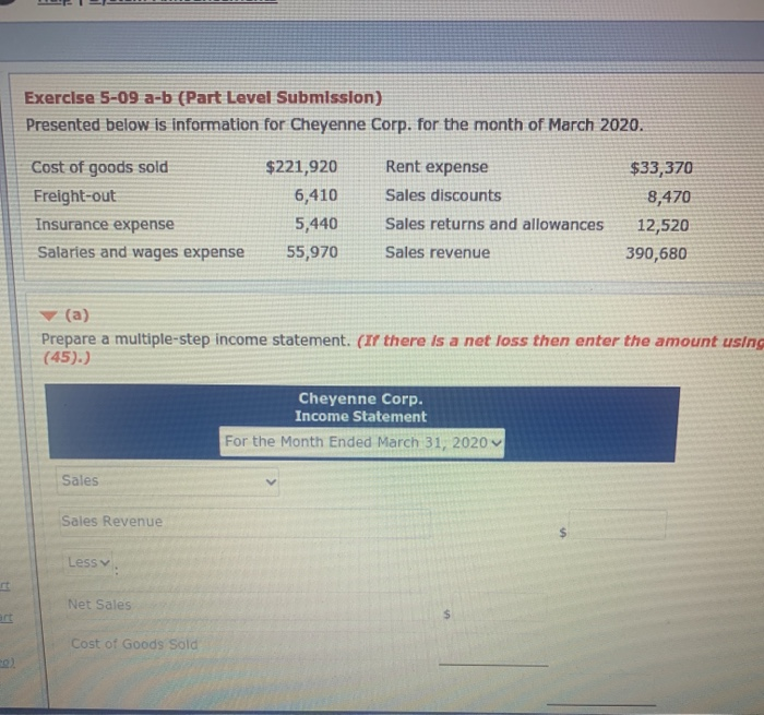 Solved Exercise 5-09 a-b (Part Level Submission) Presented | Chegg.com