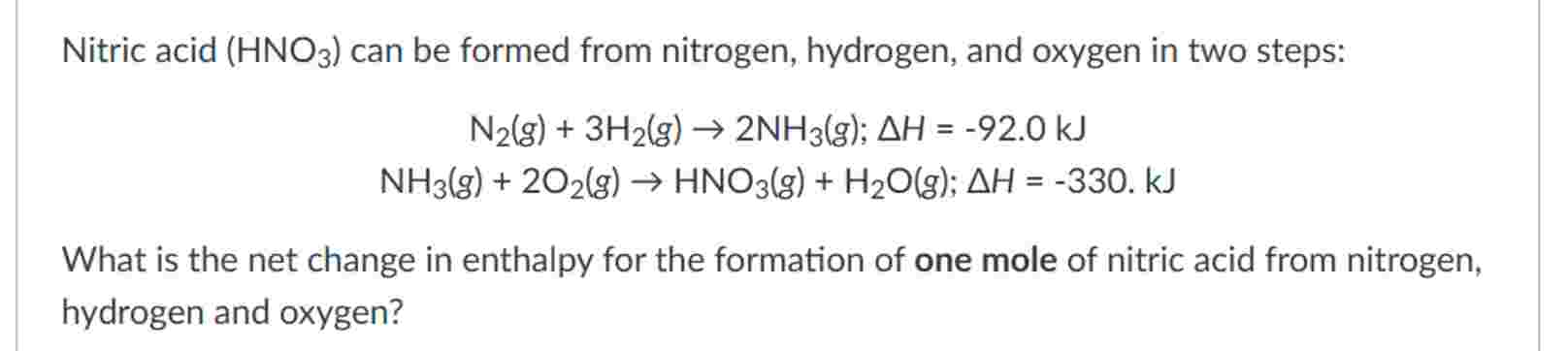 Solved Nitric acid (HNO3) ﻿can be ﻿formed from nitrogen, | Chegg.com