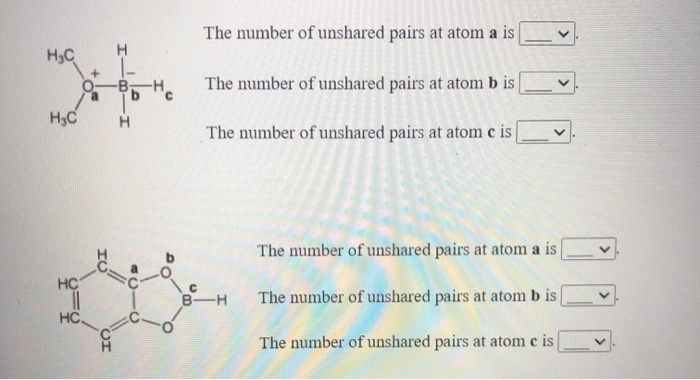 Solved The number of unshared pairs at atom a is H H3C The | Chegg.com